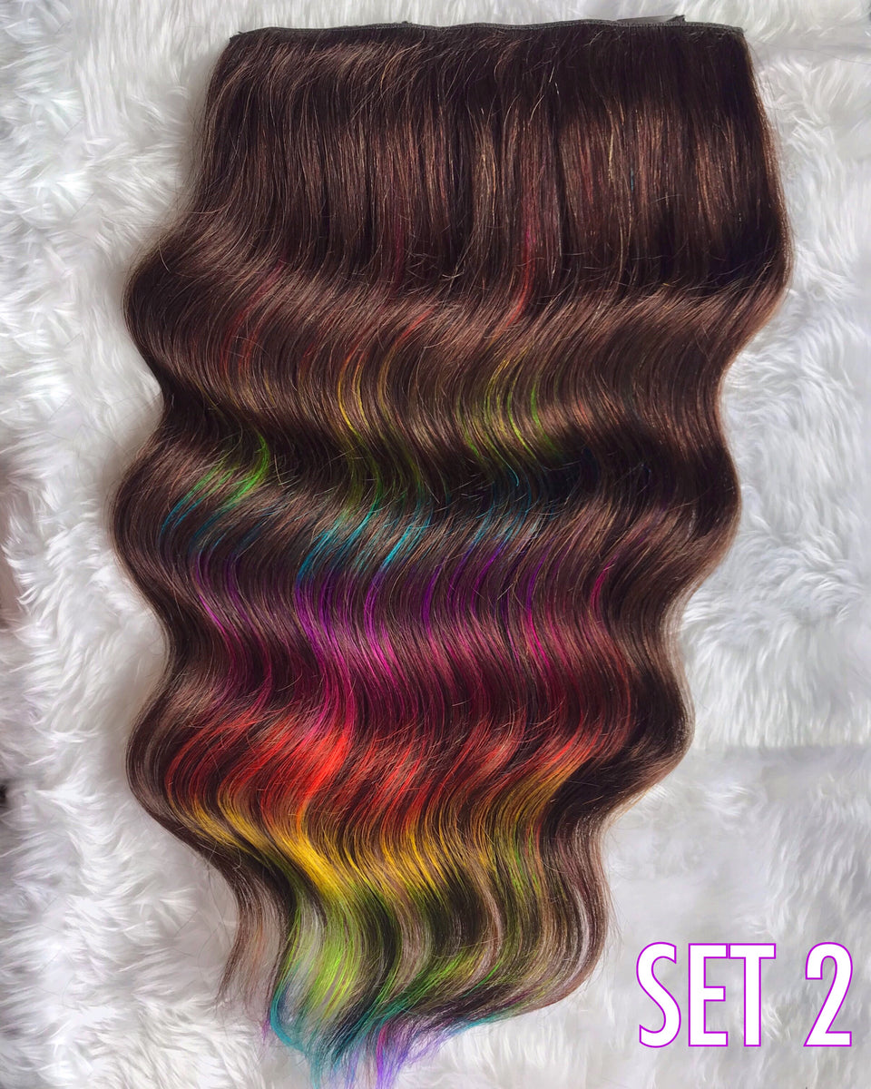 Brown & Rainbow Clip-in Extensions (Assorted Sets) – Lizzis Lox
